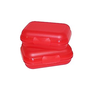 Tupperware Set of 2 Packable Keepers Hinged Oyster Cases Red