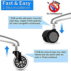 Office Chair Caster Wheels,Set of 5 - Protect Your Floor for Hardwood and Carpet - Quick & Quiet Rolling- Rubber Chair Casters Replacement