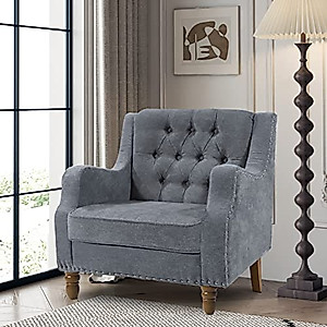 GIA Home Furniture Series Polyester Linen Armchair with Button Tufted Upholstered Accent Chair for Living Room, Reading, Bedroom, Gray