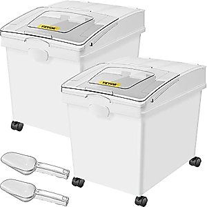 VEVOR 10.5 Gallons Ingredient Bin, Ingredient Storage Bin 2 Pcs/Set, PP Material Flour Bins On Wheels, White Shelf Ingredient Bin with Scoop and Sliding Lid, Commercial Storage Bins