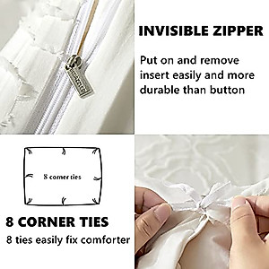 BEDAZZLED Duvet Cover Queen Size, 3 Pieces Tufted Comforter Cover Set, Soft and Embroidery Shabby Chic Boho Bedding Sets for All Seasons, White