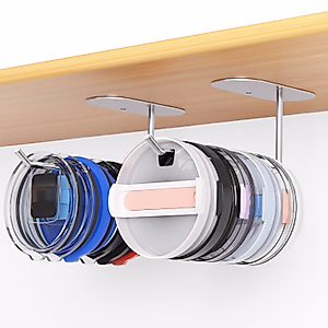 2 Pack Tumbler Lid Organizer, Space Saving Cup Lid Organizer for Yeti Tumbler/Stanley Tumbler/Simple Modern Tumbler Lids, Self-Adhesive or Drilling Tumbler Lid Hook for Kitchen Organizers and Storage