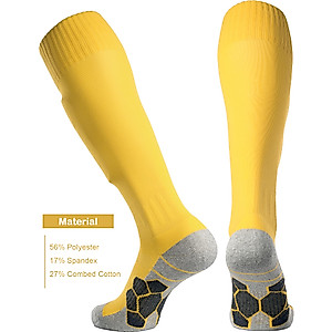 APTESOL Youth Soccer Socks Knee High Team Sport Cushion Sock Women Men Long Tube Cotton Athletic Compression Socks (3-Pair Yellow,X-Small)