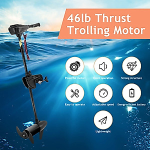 Goplus Electric Trolling Motor 8 Speed, 46 Lbs Thrust Boat Fishing Motor w/Telescoping Handle, Two-bladed Propeller, LED Battery Indicator and 36" Shaft for Freshwater Saltwater Use (46LBS)