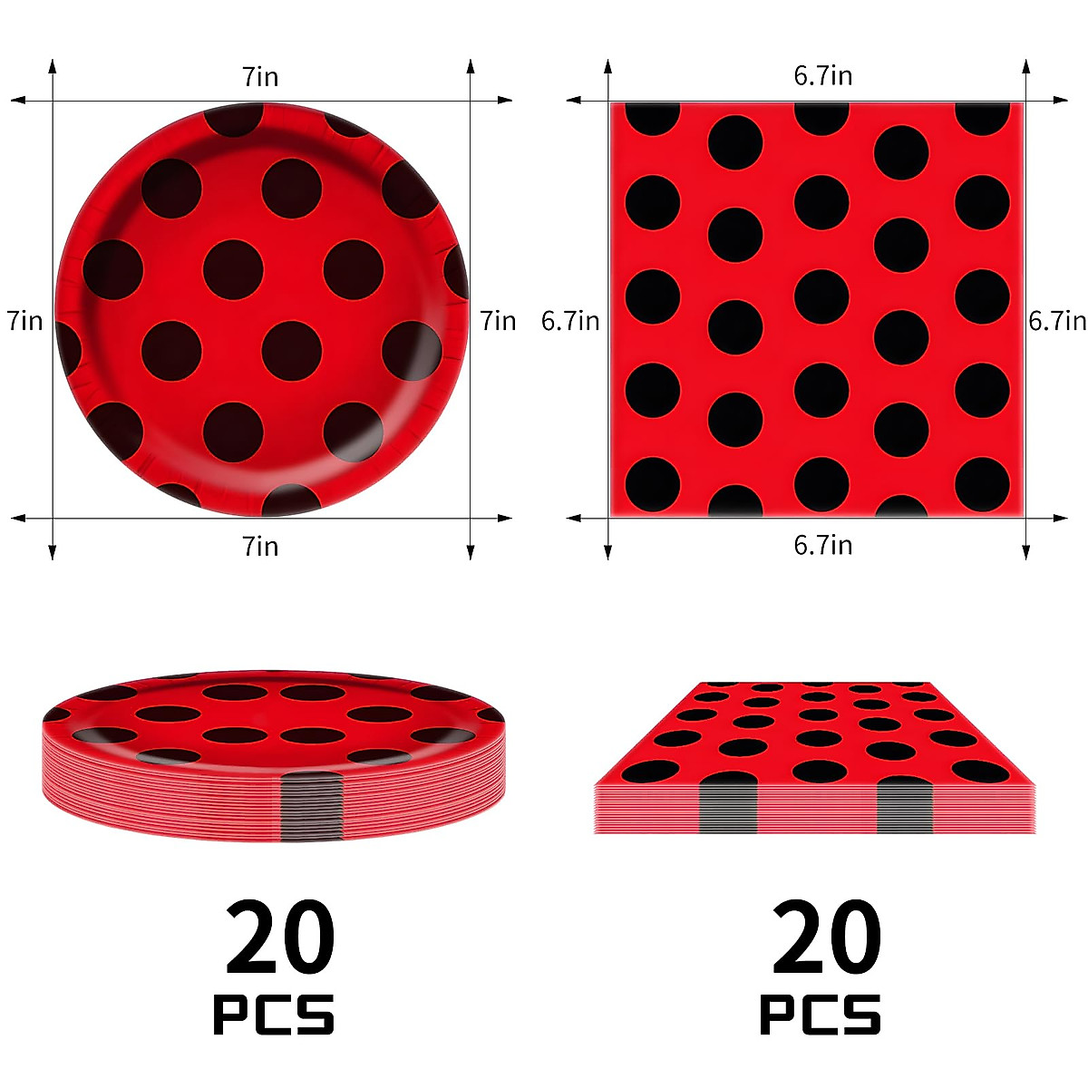 Menipros Ladybug Birthday Party Supplies,Ladybug Party Tableware Sets Includes 20 Ladybug Plates and 20 Ladybug Napkins