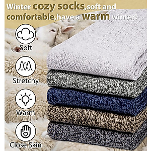 YSense 5 Pairs Women's Wool Socks - Thick Knit Warm Winter Socks; Cozy & Comfy Gifts