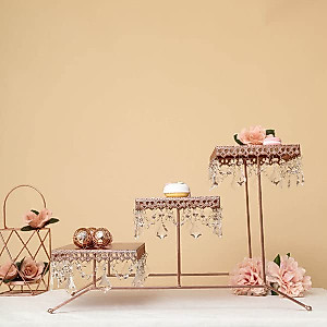Efavormart 15" Tall Rose Gold 3 Tiered Serving Stand Cupcake Dessert Stand with Crystal Pendants