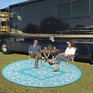 HEBE Round Outdoor Area Rug for Patios Clearance 6Ft Waterproof Mat Reversible Plastic Camping Door Mat, Circle Outside Carpet for RV, Camper,Porch,Deck,Balcony,Backyard