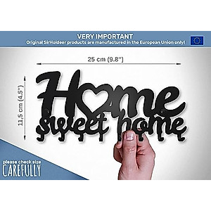 SirHoldeer Key Rack for Wall, Black Key Holder for Wall Decorative, Metal Wall Decor for Office, Hallway, Entryway, Key Hooks Hanging Keys, Small Key Hanger for Wall, Farmhouse Home Sweet Home Sign