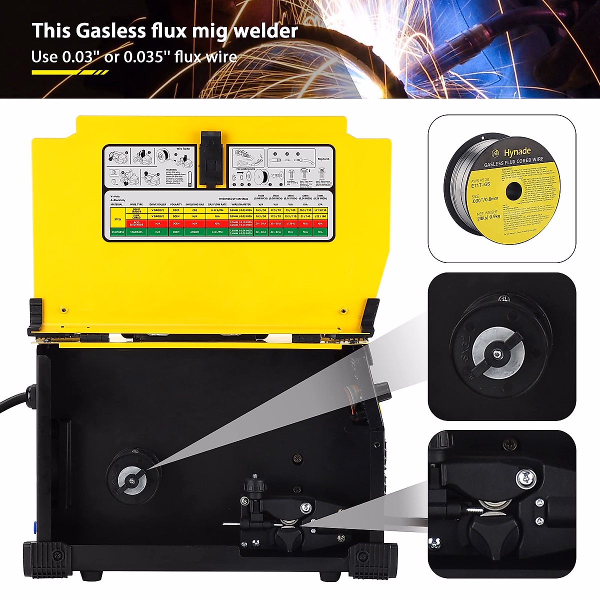 MTS155FX Flux Mig Welding Machine, Dual Voltage 110/220V Tig Stick Welder-Welding Gloves 16 Inches