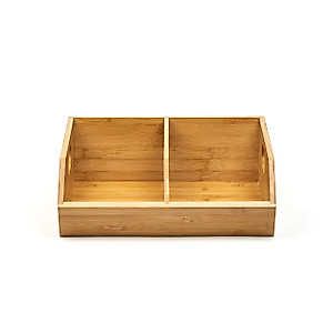 Merlin's Market Space-Saving Bamboo Organizer Bin - Polished 14'' Aesthetic Wood Basket with Ergonomic handles & non-slip feet Spacious box declutters your Kitchen, Bathroom, Bedroom and More