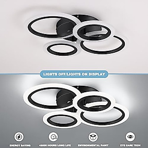 Vikaey Modern LED Flush Mount Ceiling Light, 4 Rings Black Close to Ceiling Light, Lighting Fixture Ceiling Lamp for Kitchen, Living Room, Bedroom, Laundry Room, 4000K Not dimmable