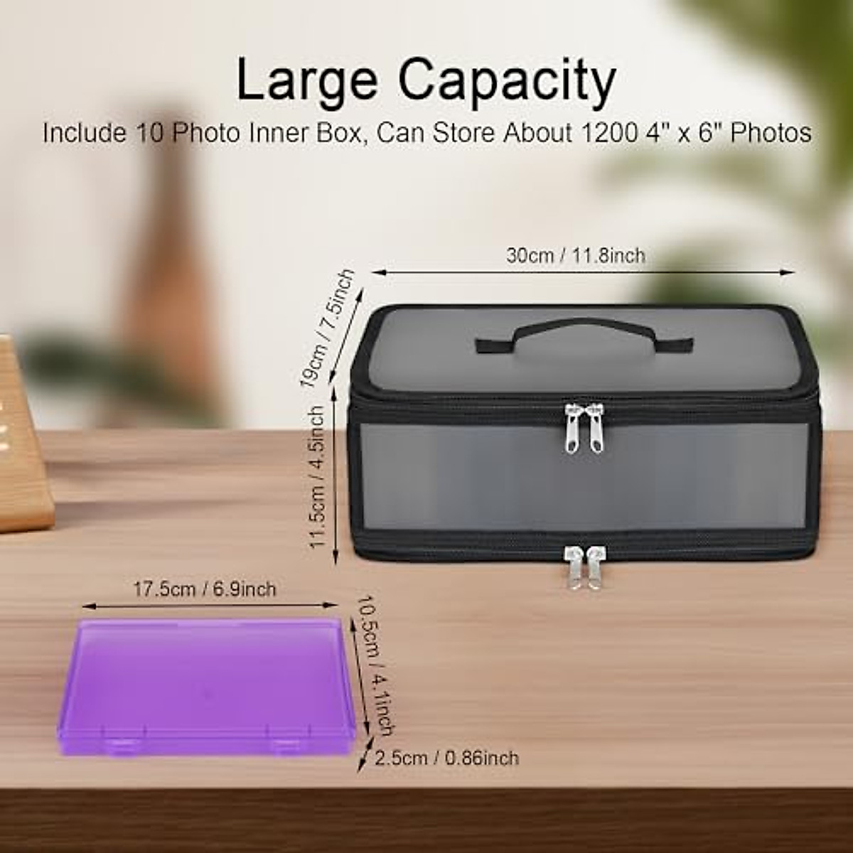 Bluedale Photo Storage Box with Zipper, 10 Inner 4 x 6 Photo Cases Hold 1000 Pictures, Waterproof Photo Organizer Containers, Scrapbook Keeper with Handle for Seed, Picture, Craft Storage