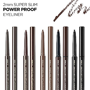 THESAEM Eco Soul Powerproof Super Slim Eyeliner - Smudge Proof Gel Eyeliner - Micro Precision Tip (2mm) - Highly Pigmented & Long-lasting Eye Makeup Glides on Smoothly, 0.1g (BK02 Ash Black)