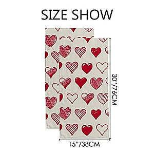 My Little Nest Hand Sketched Red Hearts Hand Towels Set for Bathroom Kitchen Towels Absorbent Bath Towel Fingertip Towel Multiprupose for Guest Gym Spa Bar 30 x 15 inch