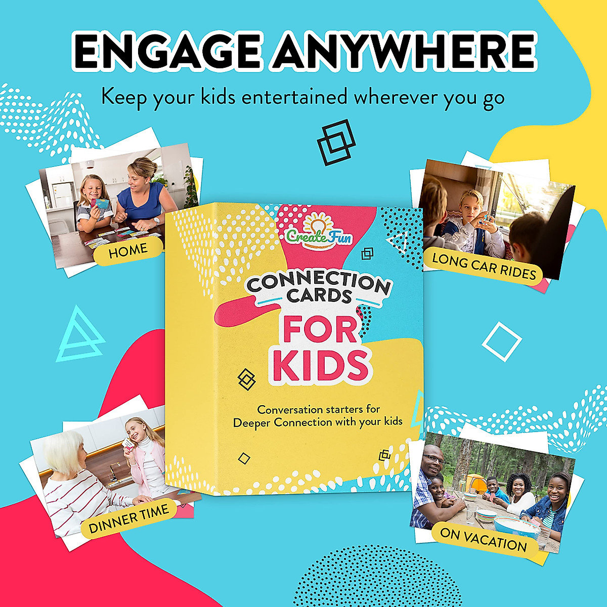 CreateFun Connection Cards for Kids - 101 Family Conversation Starters for a Deeper Connection - Engaging and Fun Conversation Cards for Ages 3 and Up to Help Improve Self-Confidence and Family Bond