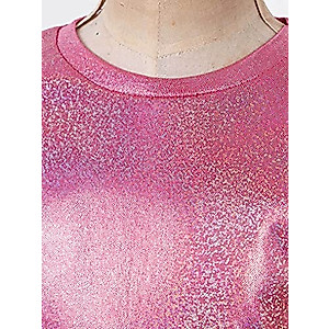 YUUMIN Boys Toddler Metallic Plain Long Sleeve Crop Top Girls Child Dance Sports Shirt for Dance Gym Street Clothing Rose Red A 17-18 Years