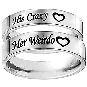 Blowin His Crazy Heart Ring Stainless Steel Engagement Wedding Band for Women (Her Size 9)