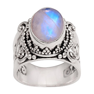NOVICA Artisan Handmade Rainbow Moonstone Cocktail Ring Sterling Silver Single Clear Indonesia Gemstone [crownbezel 0.7 in H x 0.6 in W x 0.3 in D Band Width 8 mm W] ' Glorious Vines'
