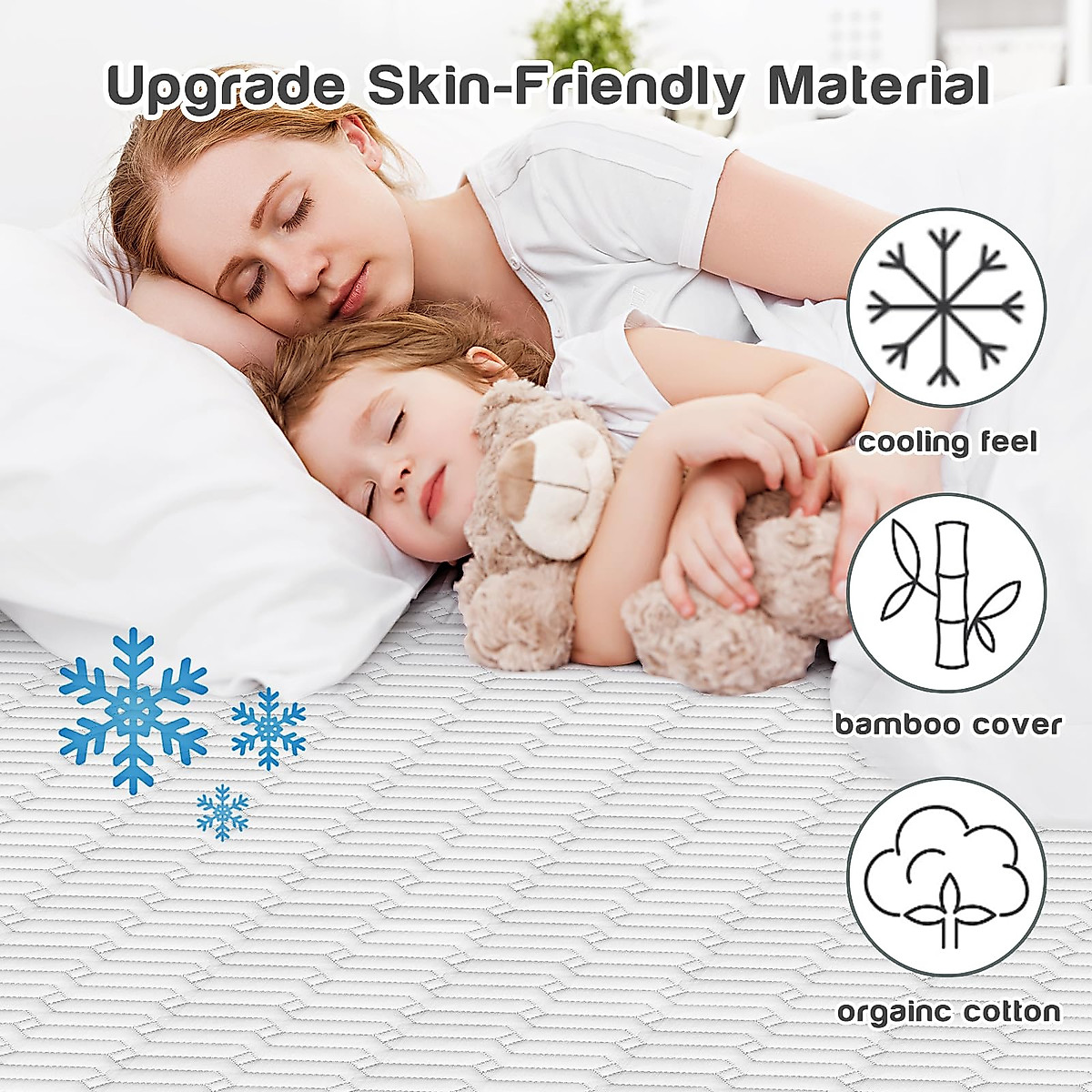 PECASOY 3 Inch Cooling Memory Foam Mattress Topper, High Density Supportive Foam Matress Topper with Washable Removable Bamboo Cover, Hypoallergenic, Bed Mattress Pad Queen Size