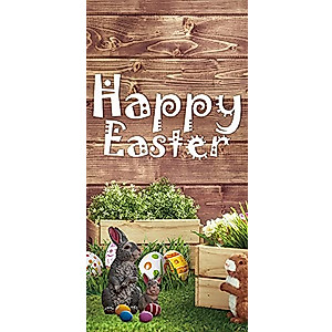 ZDX Happy Easter Door Banner Rustic Wooden Floor Banner Spring Bunny Egg Flower Rustic Farmhouse Easter Party Backdrops Door Banner