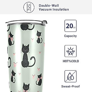Amooorous Cartoon Cute Black Cat Stainless Steel vacuum insulated water bottle with Straw Lid coffee mug travel for School, Sports, Daycare, Camp & More leakproof 20oz insulated tumbler botellas para