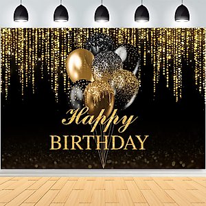 ASOONYUM 7x5ft Happy Birthday Backdrop Black Gold Glitter Bokeh Balloons Happy Birthday Banner for Women Girl 21st 40th 50th Sweet 16th Themed Birthday Party Decorations Golden Sequin Spots Background