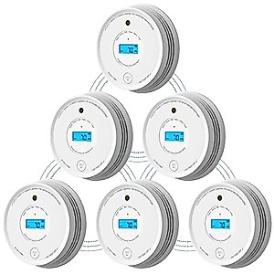 Smoke Carbon Monoxide Detector, AEGISLINK Interlinked Combination Smoke CO Alarm, Battery Powered, Wireless Interconnected, Digital Display, SC-RF220, 6-Pack