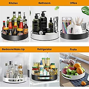 Lazy Susan Turntable Organizer - 12" Ultra Sturdy Metal Condiment Organizers for Table Cabinet Pantry Kitchen Refrigerator, Black, Pack of 3