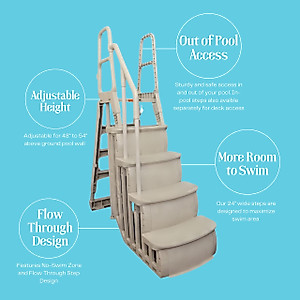 Main Access Smart Step System for 48 to 54 Inch Above Ground Pools, Heavy Duty Four Step Ladder A-Frame - Taupe