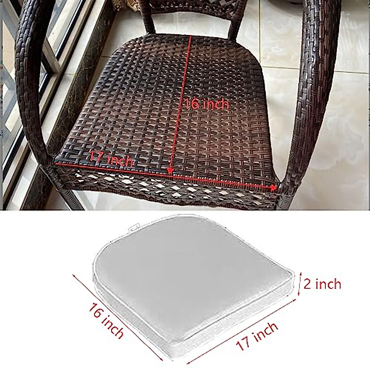 TECOSARA Patio Chair Cushions, Outdoor Seat Cushion Set of 2, Water Resistant Seat Cushions with Ties for Patio Furniture, Round Corner Memory Foam Chair Cushions for Outdoor Furniture