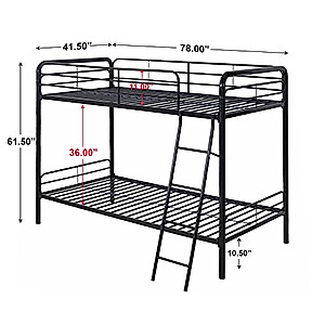 Better Home Products Twin Over Twin Metal Bunk Bed in Black