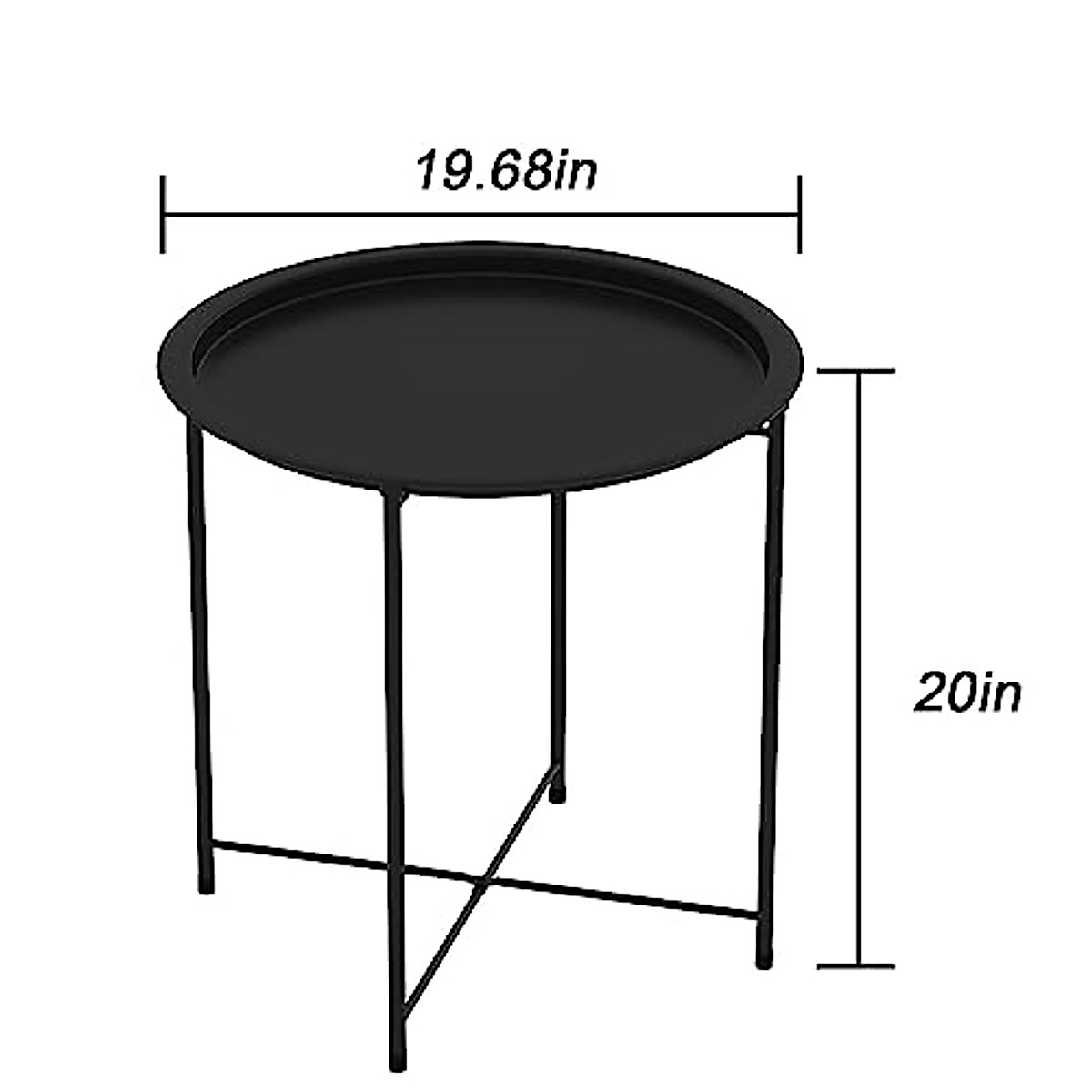 FSTAR Small Round Side End Table, Small Round Nightstand, Portable Folding Metal Accent Table Next to Couches/Sofas, or Against a Wall (Black, 1PCS)