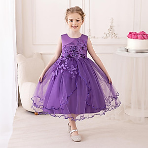LENEFU Baby Girl Princess Bridesmaid Pageant Gown Birthday Party Wedding Dress Sleeveless Party Dresses Girl Clothes (Purple 140)