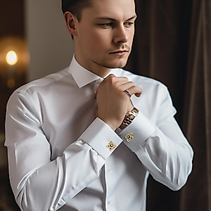 Sogee 18K Gold Plated Black Crystal Cufflinks for Men Square Elegant Mens Cuff Links for Business Wedding Party Unique Gift