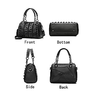 GJGJTER Women Soft Synthetic PU Leather Rivet decoration Tote Satchel Hobo Crossbody Top-Handle Shoulder Handbags Clutches-Black 2