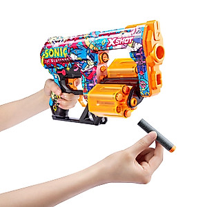 X-Shot Skins Dread Sonic Robotnik Blaster with 24 Darts - Malice Skin by ZURU, Double Rotating Barrels, Air Pocket Dart Technology, Toy Foam Blaster for Kids, Teens and Adults