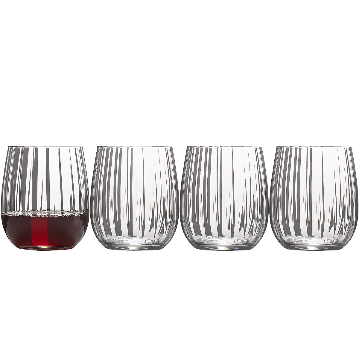Mikasa Gail Optic Set of 4 Double Old Fashioned Stemless Glasses, 16-Ounce, Clear