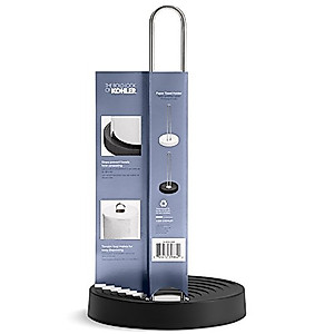 KOHLER Paper Towel Holder with Weighted Base, Tension Loop, Quick One Handed Tear, (Fits Standard and Oversized Rolls), Charcoal