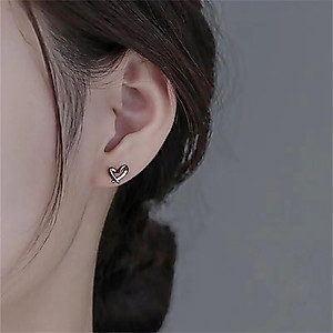Reffeer Solid 925 Sterling Silver Tiny Heart Stud Earrings for Women Teen Girls Love Heart Stud Earrings (D-Black Gold)