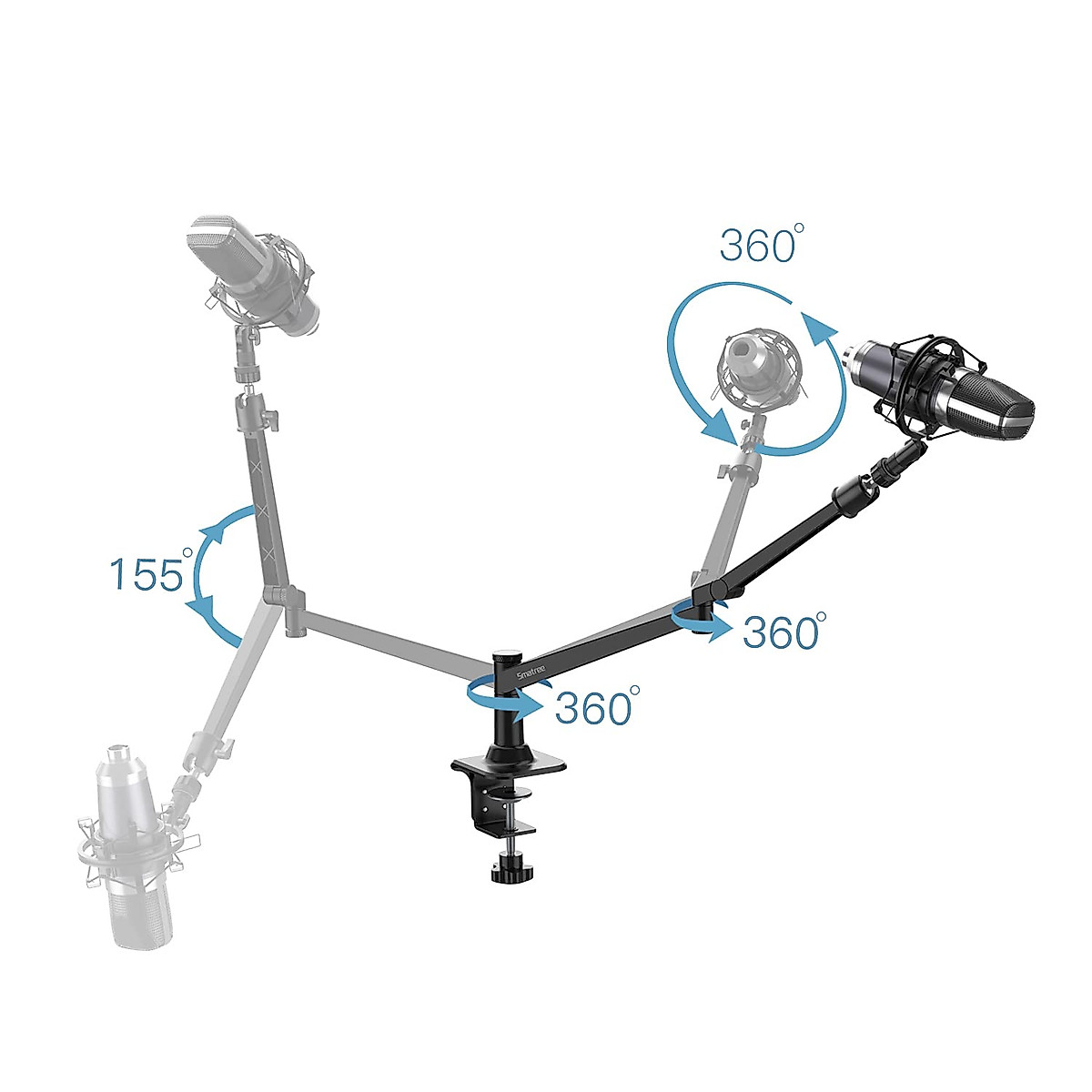 Smatree Mic Arm Desk Mount for Shure SM7B/SM58/MV7/AT2020 Mic, Shure SM7B Mic Stand, Metal Mic Arm Stand with 5/8" Adapter for Singing,Podcasts and Recording