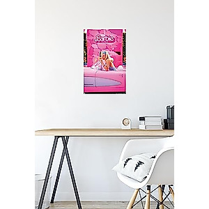 Trends International Mattel Barbie: The Movie - Barbie Car Wall Poster, 14.725" x 22.375", Premium Poster & Mount Bundle