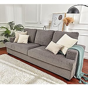 PaPaJet Sofa, Deep Seat Sofa-Contemporary Chenille Sofa Couch, 3 Seater Sofa for Living Room-Oversized Sofa, Grey Comfy Sofa