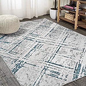 JONATHAN Y SOR201A-8 Slant Modern Abstract Indoor Area-Rug Contemporary Solid Striped Easy-Cleaning Bedroom Kitchen Living Room Non Shedding, 8 ft x 10 ft, Gray/Turquoise