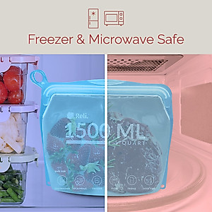Reli. Reusable Silicone Bag (1 Pack) | Gallon (1500 ml), Aqua | Silicone Freezer Bags for Food Storage | Reusable Food Storage for Meal Prep | Dishwasher/Freezer Safe