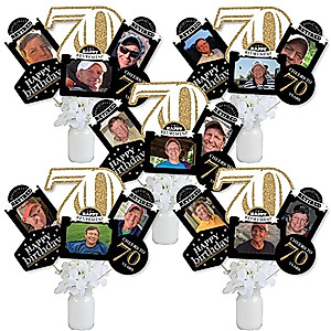 Big Dot of Happiness Adult 70th Birthday - Gold - Table Decor Kit - Party Centerpieces Photo Table Toppers Bundle - 30 Pc