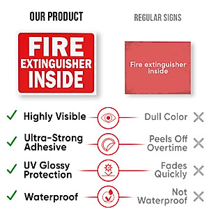 Fire Extinguisher Inside Sticker Sign - Safety Signs - 5 Pack - 4" X 5" - Durable Self Adhesive, Weatherproof & UV Protected - Red/White in Color - Ideal Decals for Trucks, Cabinets or Equipment