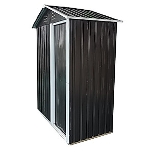 Outdoor Metal Storage Shed with Singe Lockable Door,Galvanized Metal Shed with Air Vent Suitable for The Garden,Tiny House Storage Sheds Outdoor for Backyard Patio Lawn-5'x 3', Black
