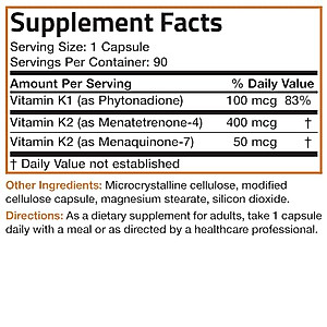 Bronson Vitamin K Triple Play (Vitamin K2 MK7 / Vitamin K2 MK4 / Vitamin K1) Full Spectrum Complex Vitamin K Supplement, 90 Capsules