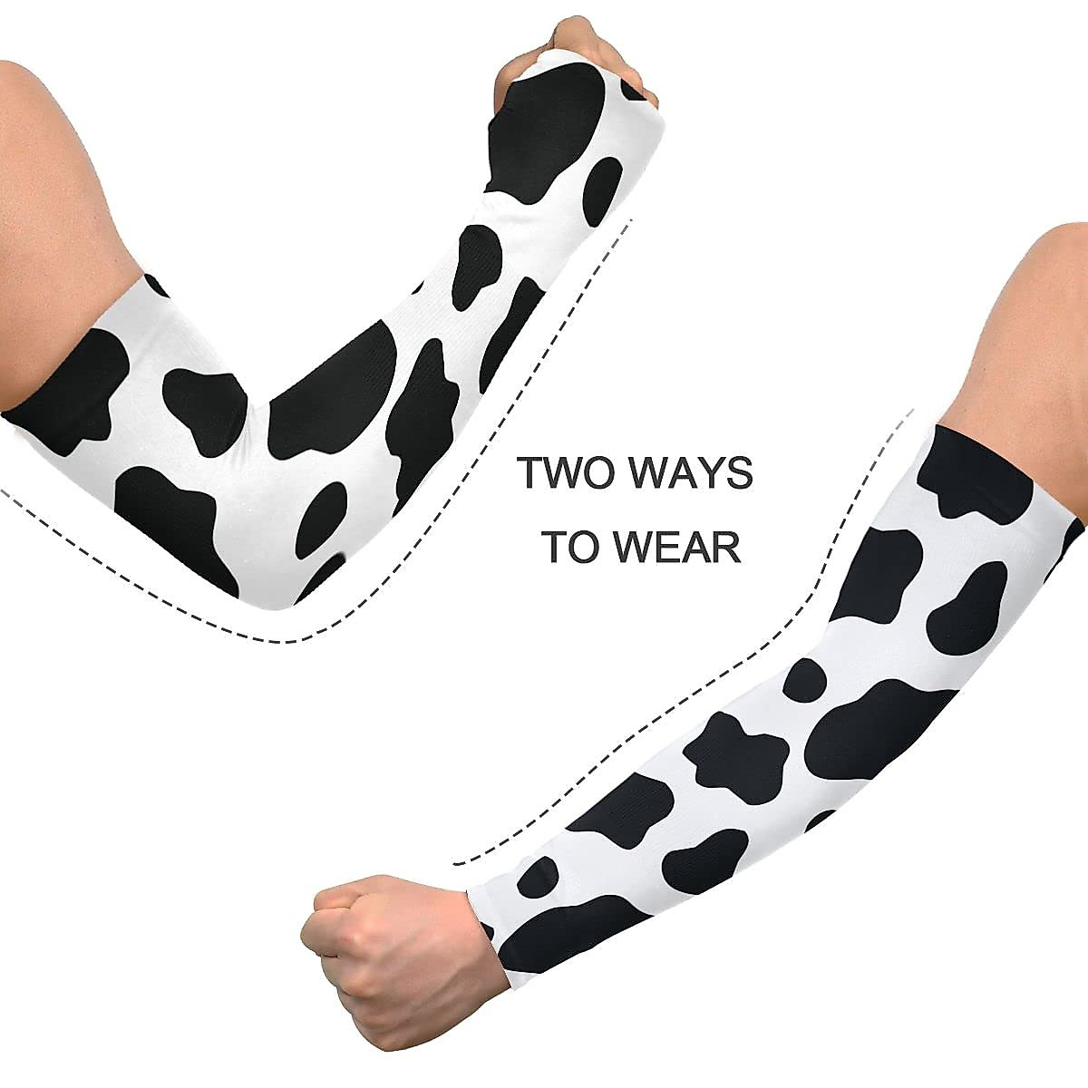 xigua Cow Print Arm Sleeves UV Sun Protection Gardening Arm Sleeves with Thumb Cooling Sleeves to Cover Arm Farmers Arm Sleeves for Men Women…